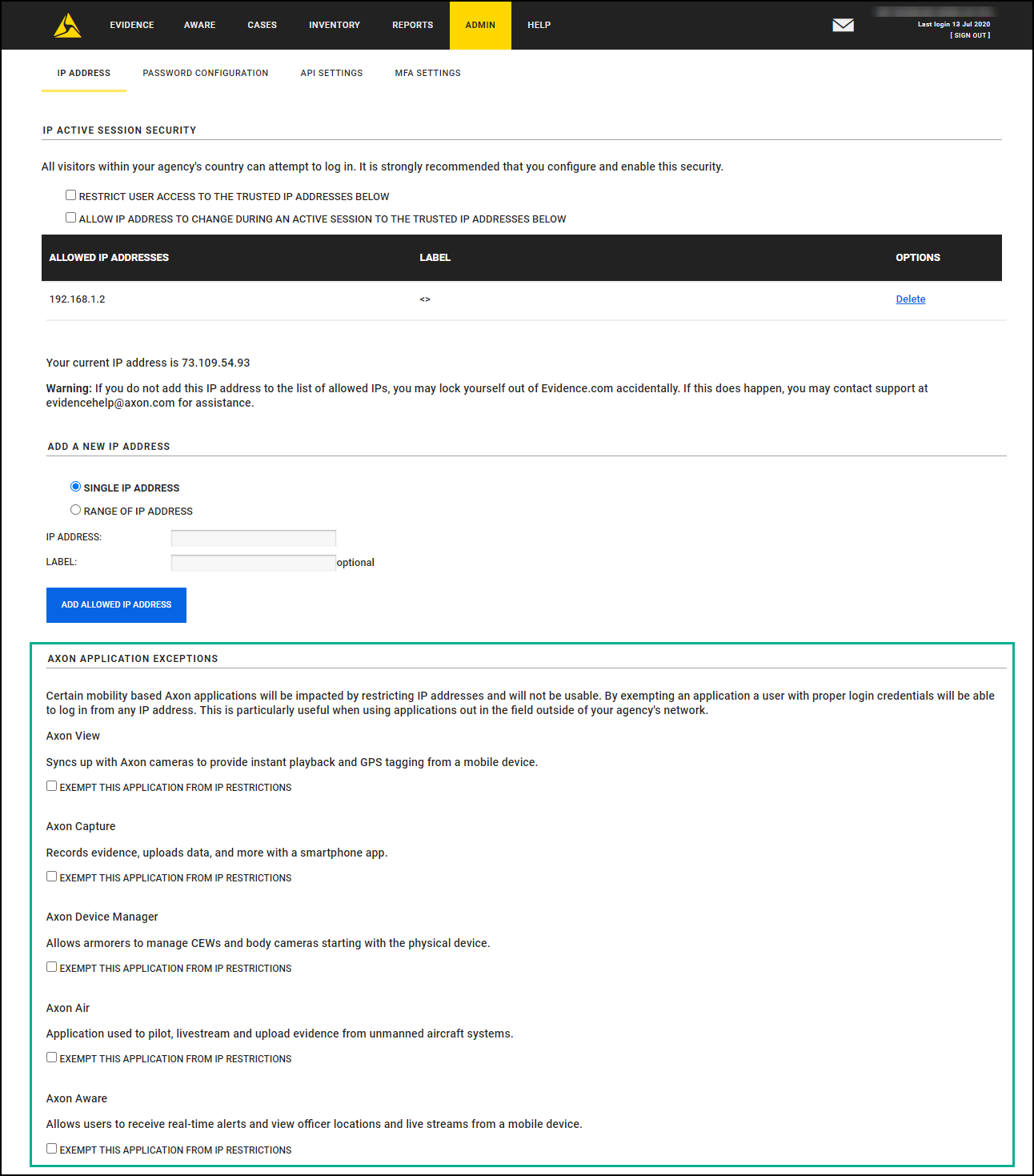 Axon Application Exceptions