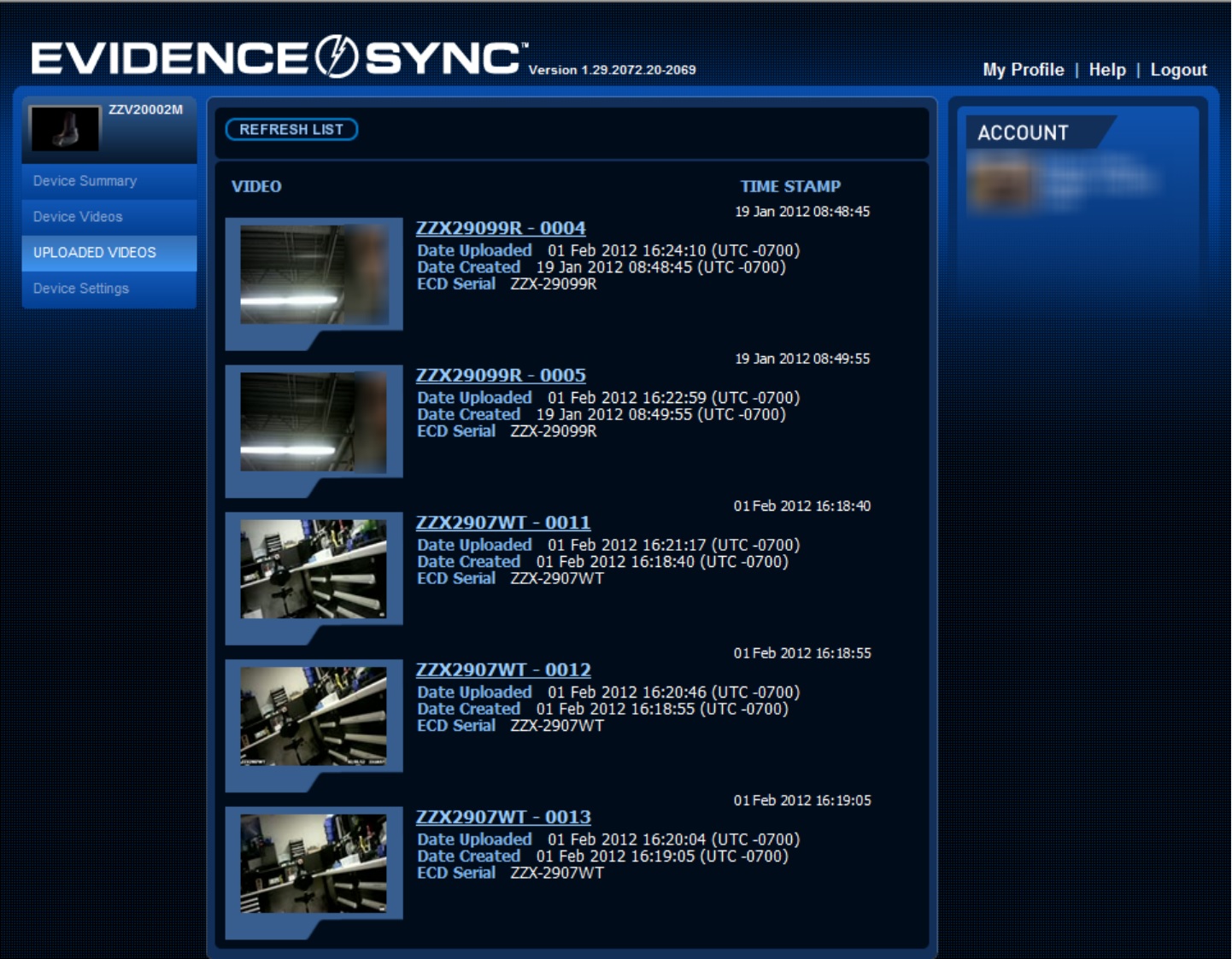 Reviewing videos and uploading with Evidence Sync
