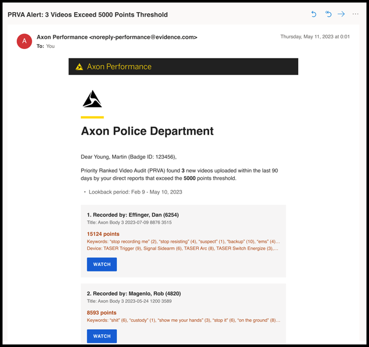 Priority Ranked Video Audit Settings in Axon Performance