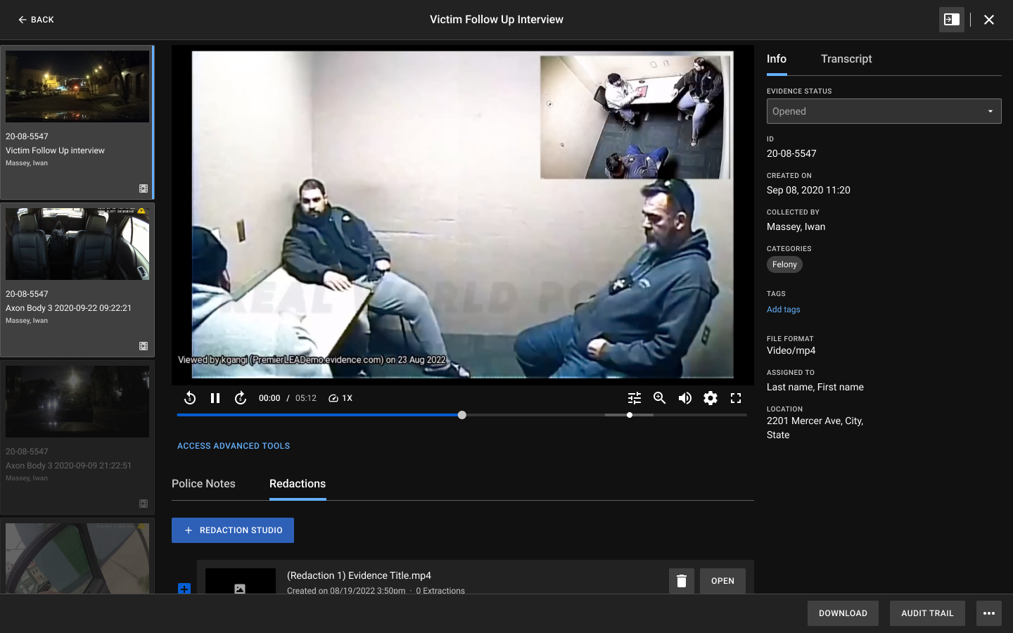 Redaction Studio Quick Start Guide in Axon Justice