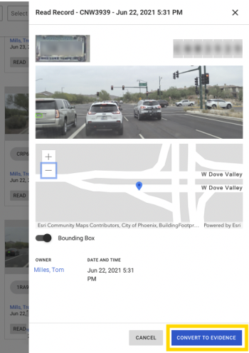 Convert ALPR records to evidence - Fleet 3