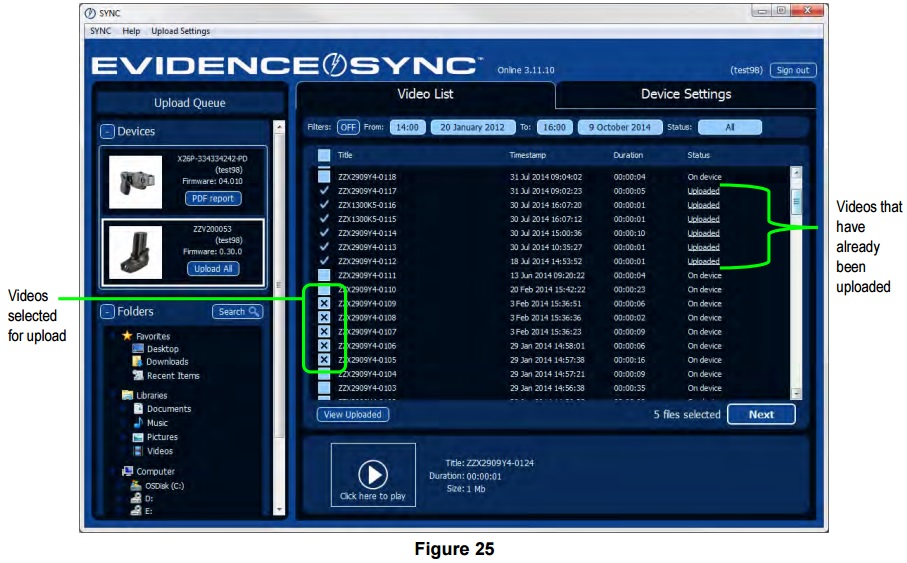Uploading videos to Evidence.com