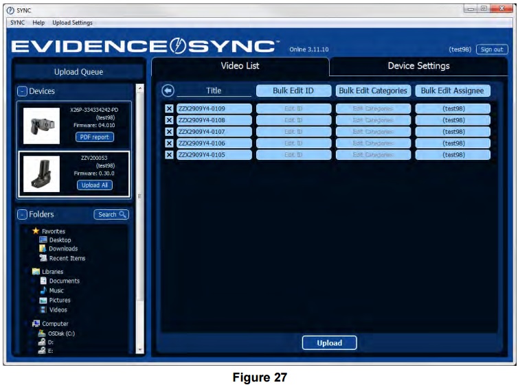 Uploading videos to Evidence.com