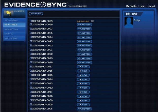 Reviewing videos and uploading with Evidence Sync