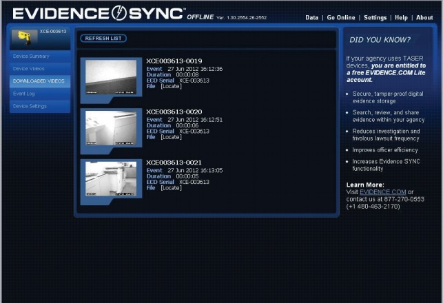 Reviewing videos and uploading with Evidence Sync