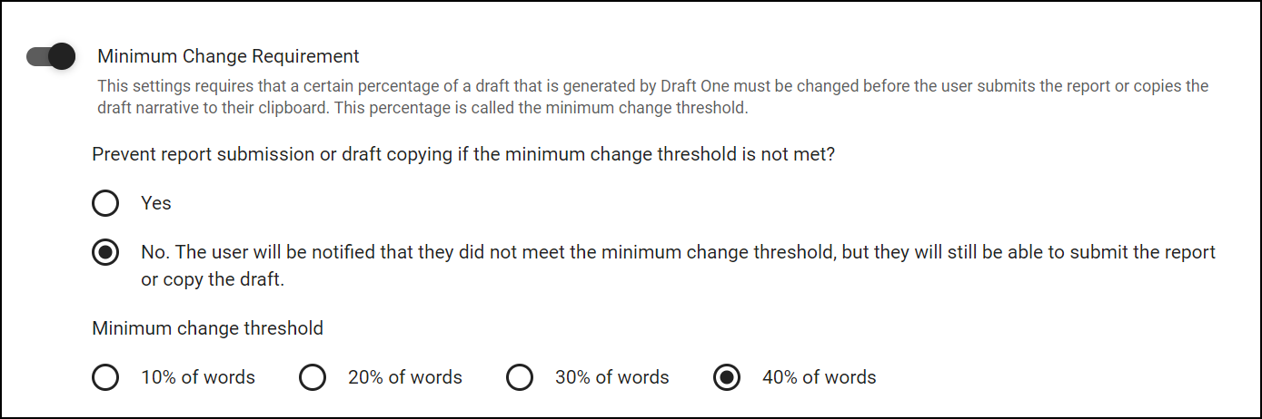 Draft One Settings