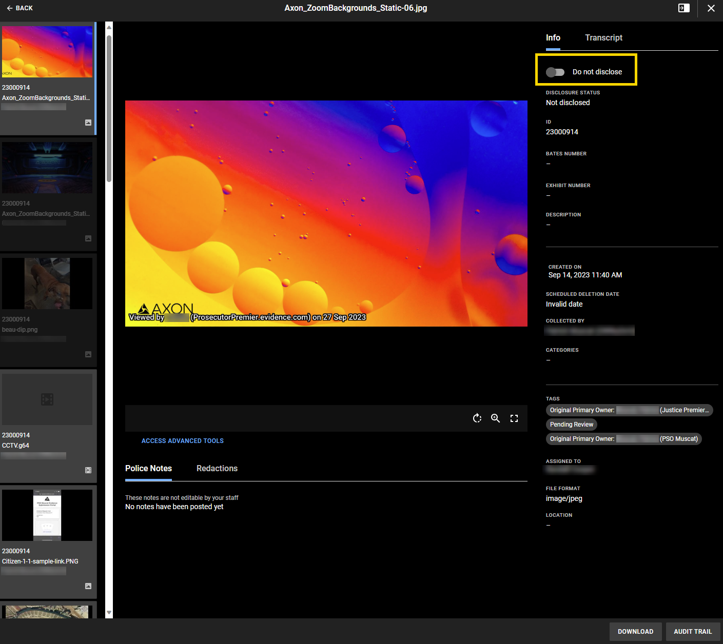 Mark Evidence as Do Not Disclose