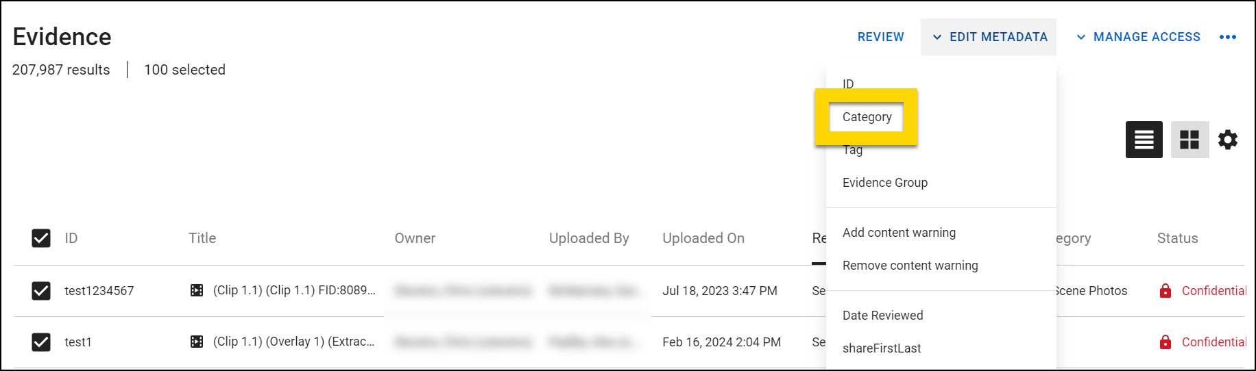 Set evidence category start date - Axon app