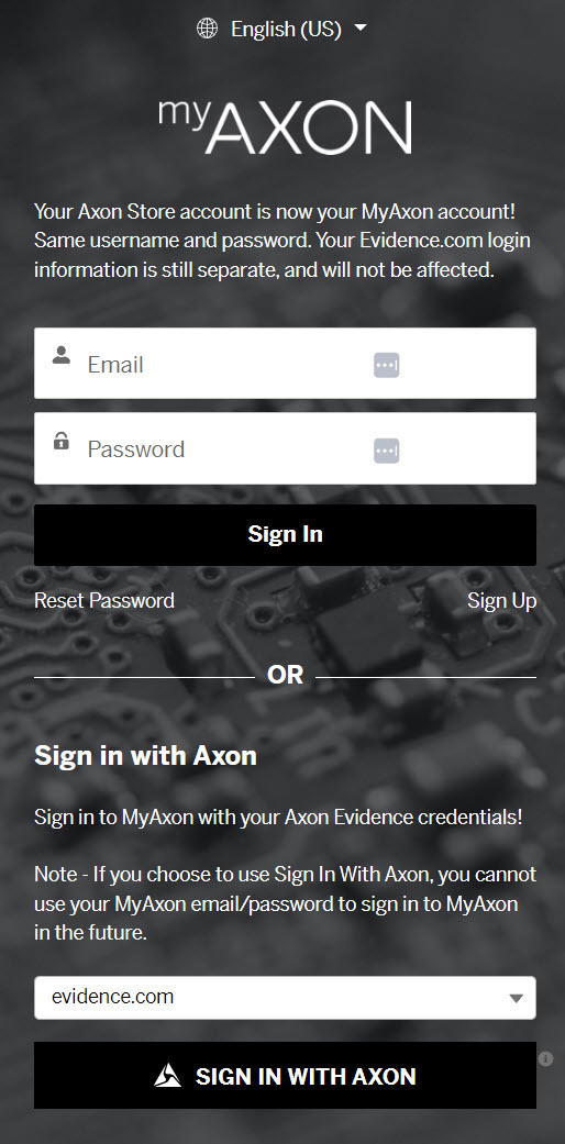 Sign in with Axon on MyAxon