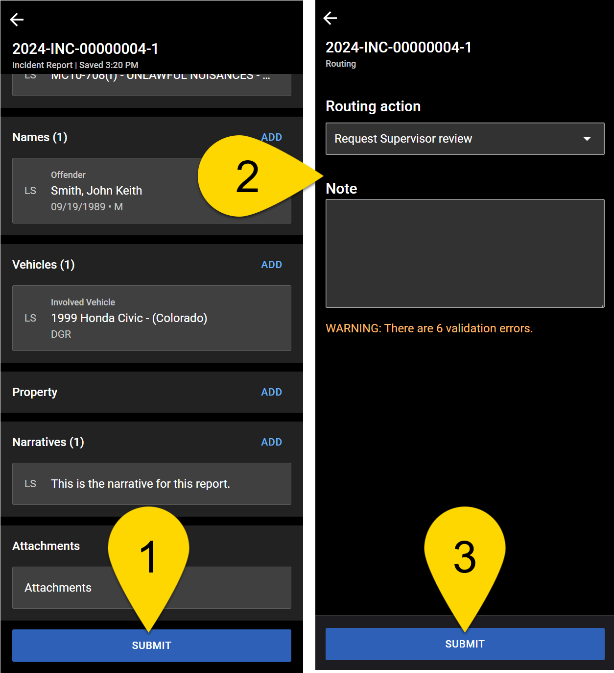 Edit and submit a report - Axon app