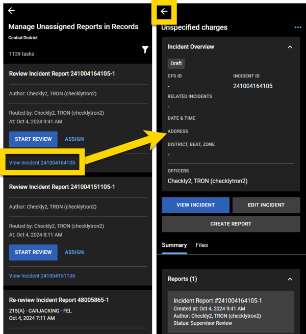 Manage unassigned reports - Axon app