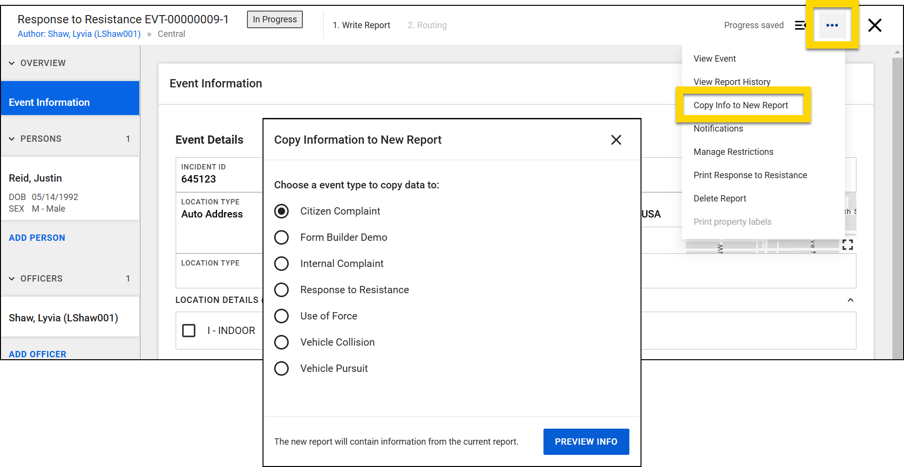 Copy Information to a New Report - Axon Standards