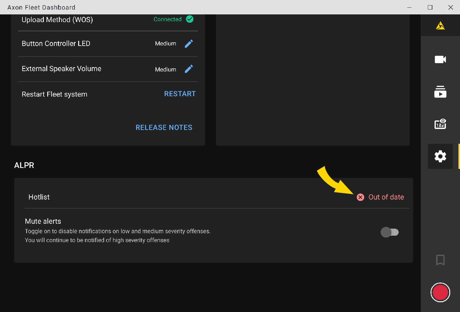 Dashboard Settings tab - Fleet on DeX
