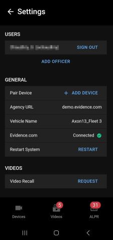 Dashboard Settings tab - Fleet on Android