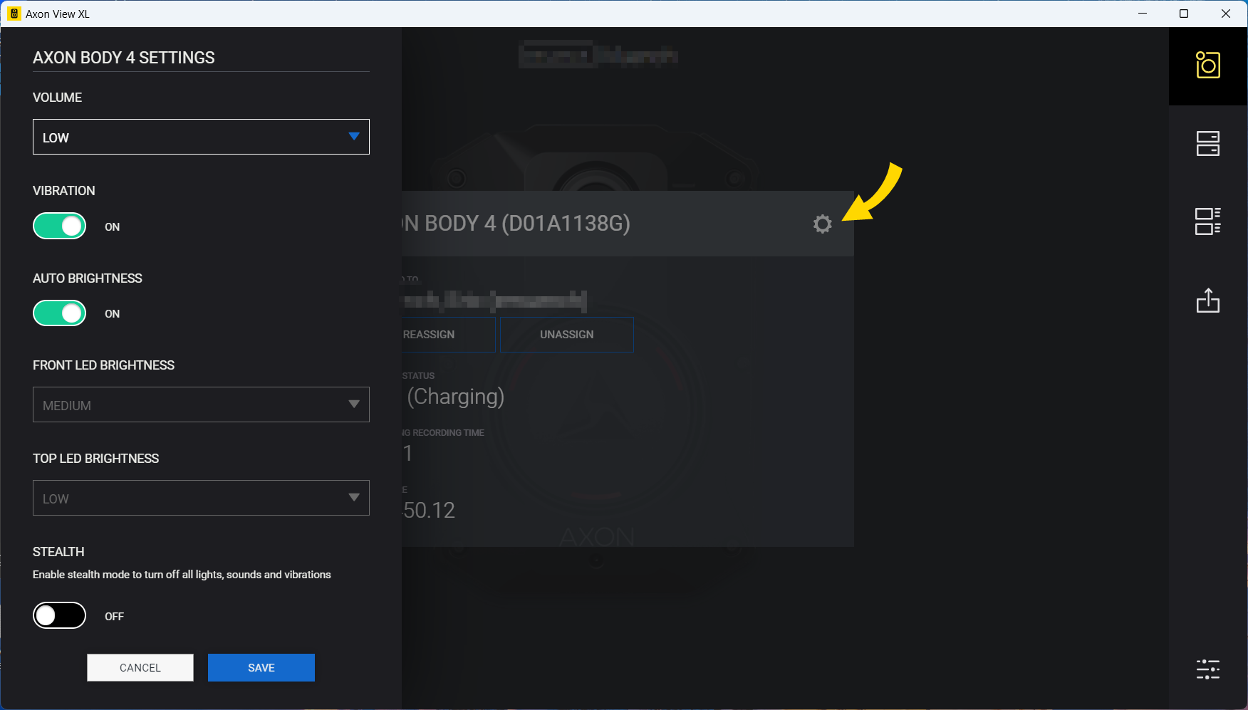 Change body camera settings - View XL AB4
