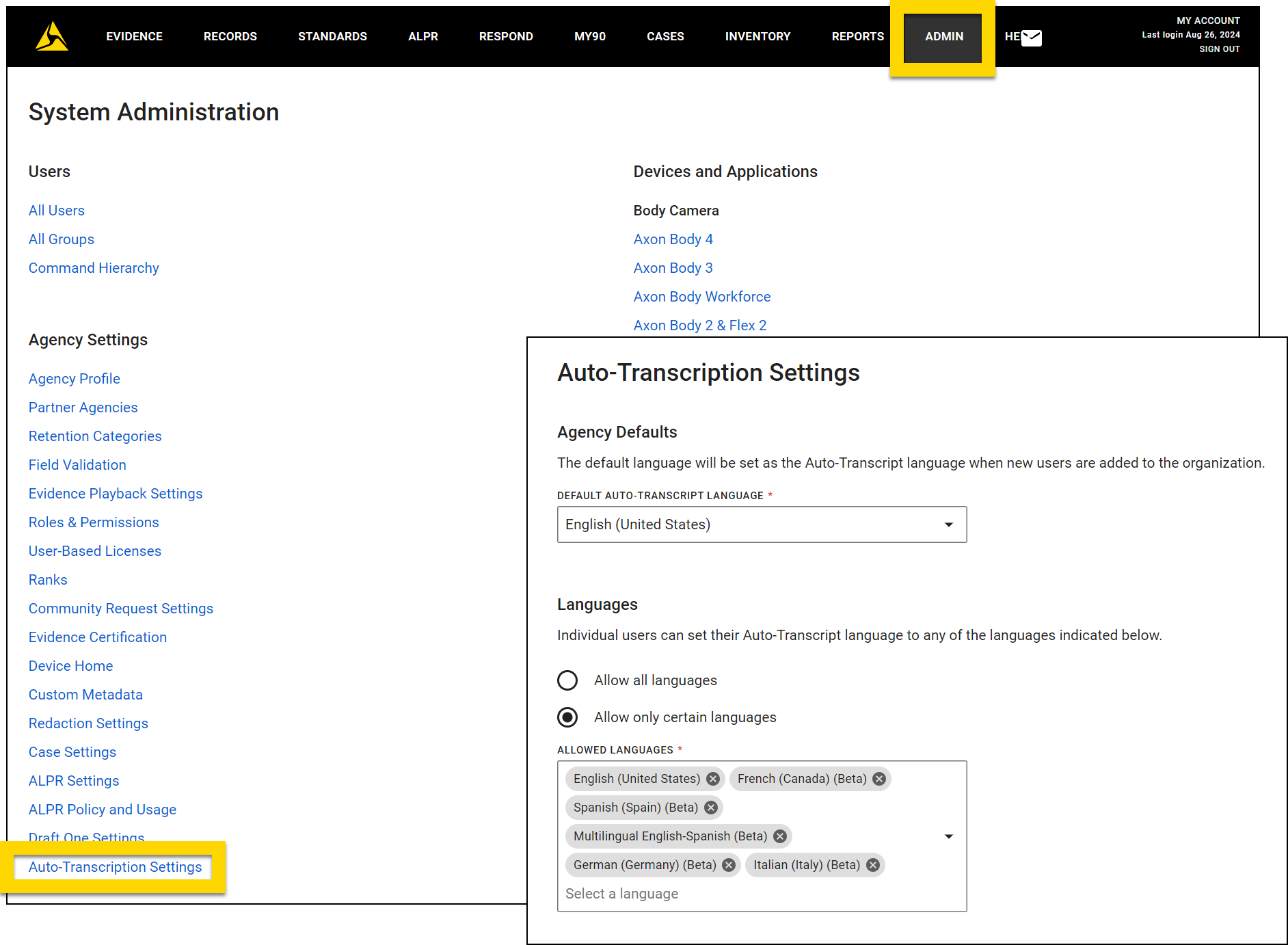 Auto-Transcribe settings