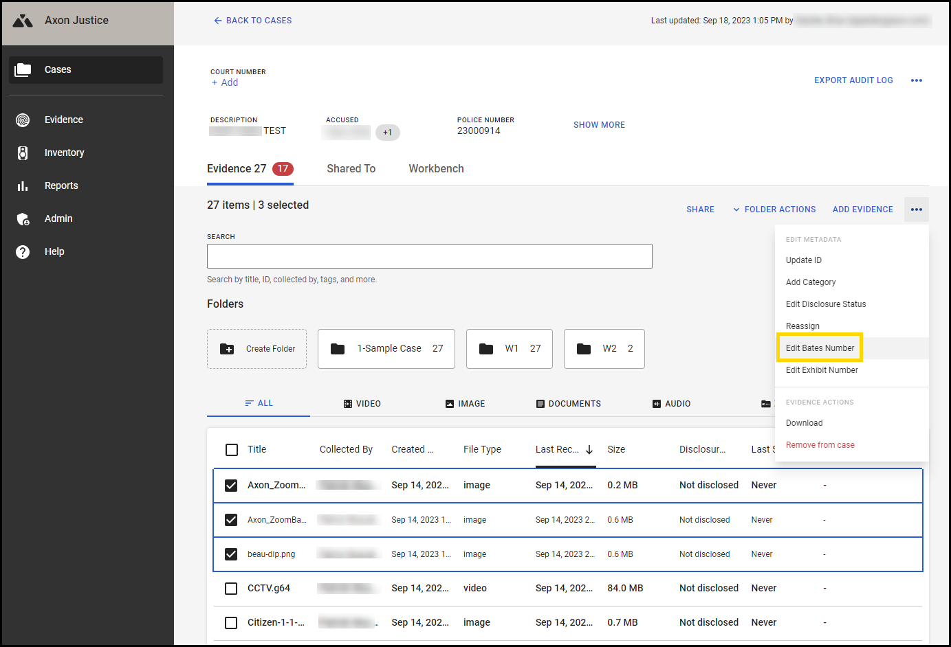 Justice Case Specific Metadata