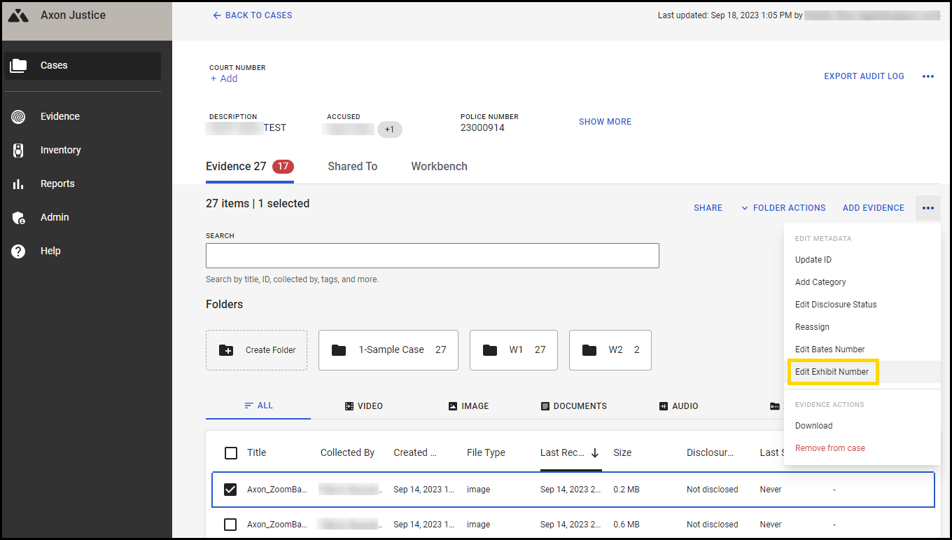 Justice Case Specific Metadata