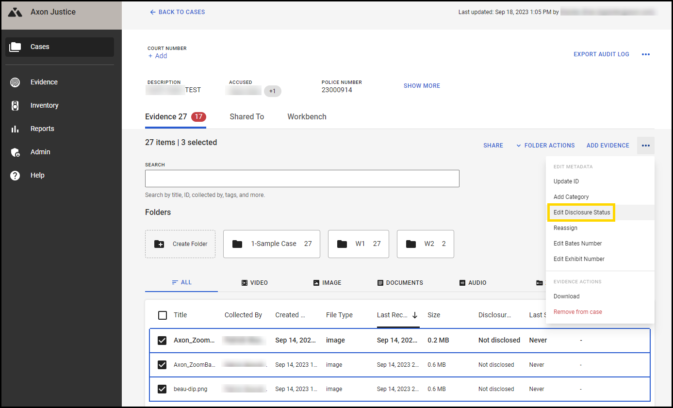 Justice Case Specific Metadata