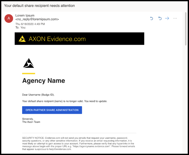 Justice Default Sharing Recipients