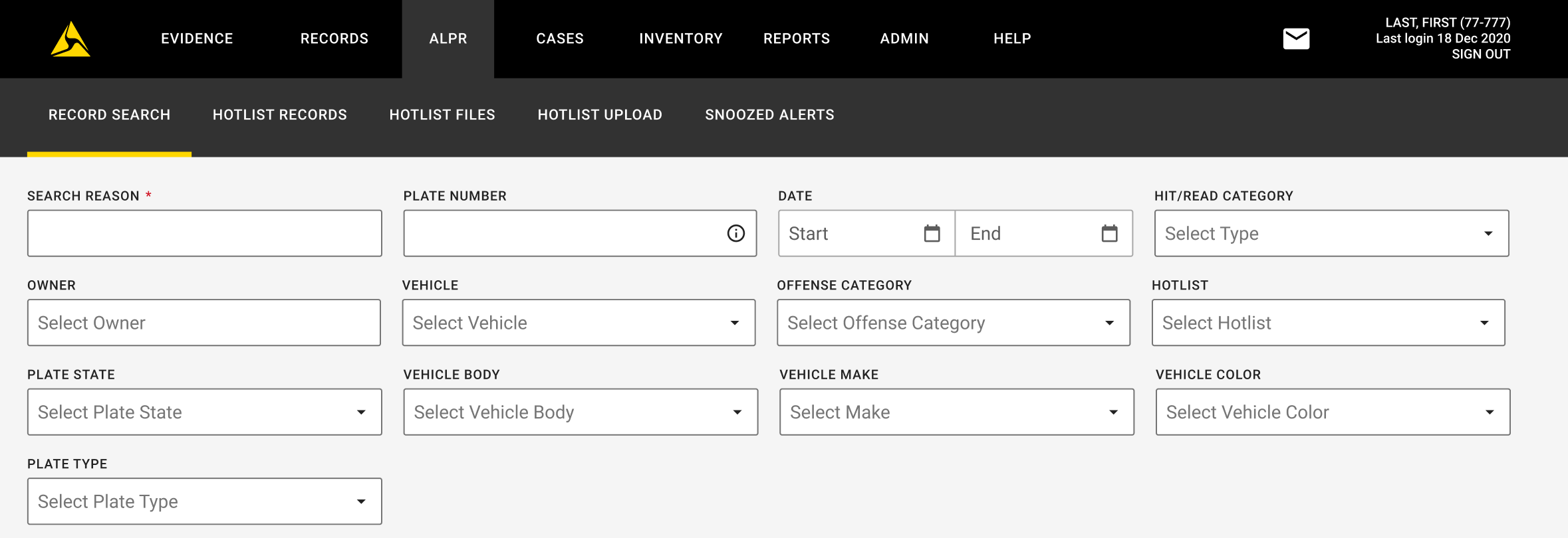 Search in Axon Evidence - ALPR