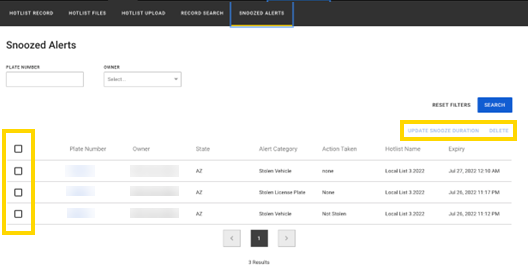 Snooze Dashboard alerts - ALPR