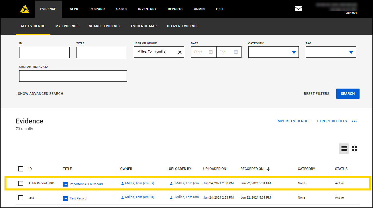 Convert records to evidence - ALPR