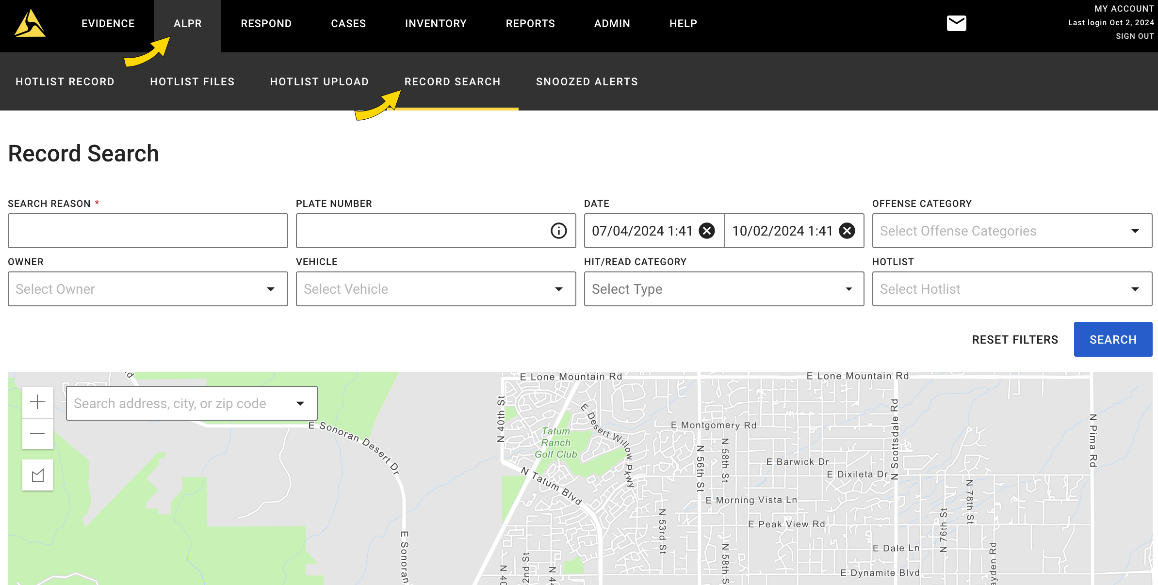 Search in Axon Evidence - ALPR