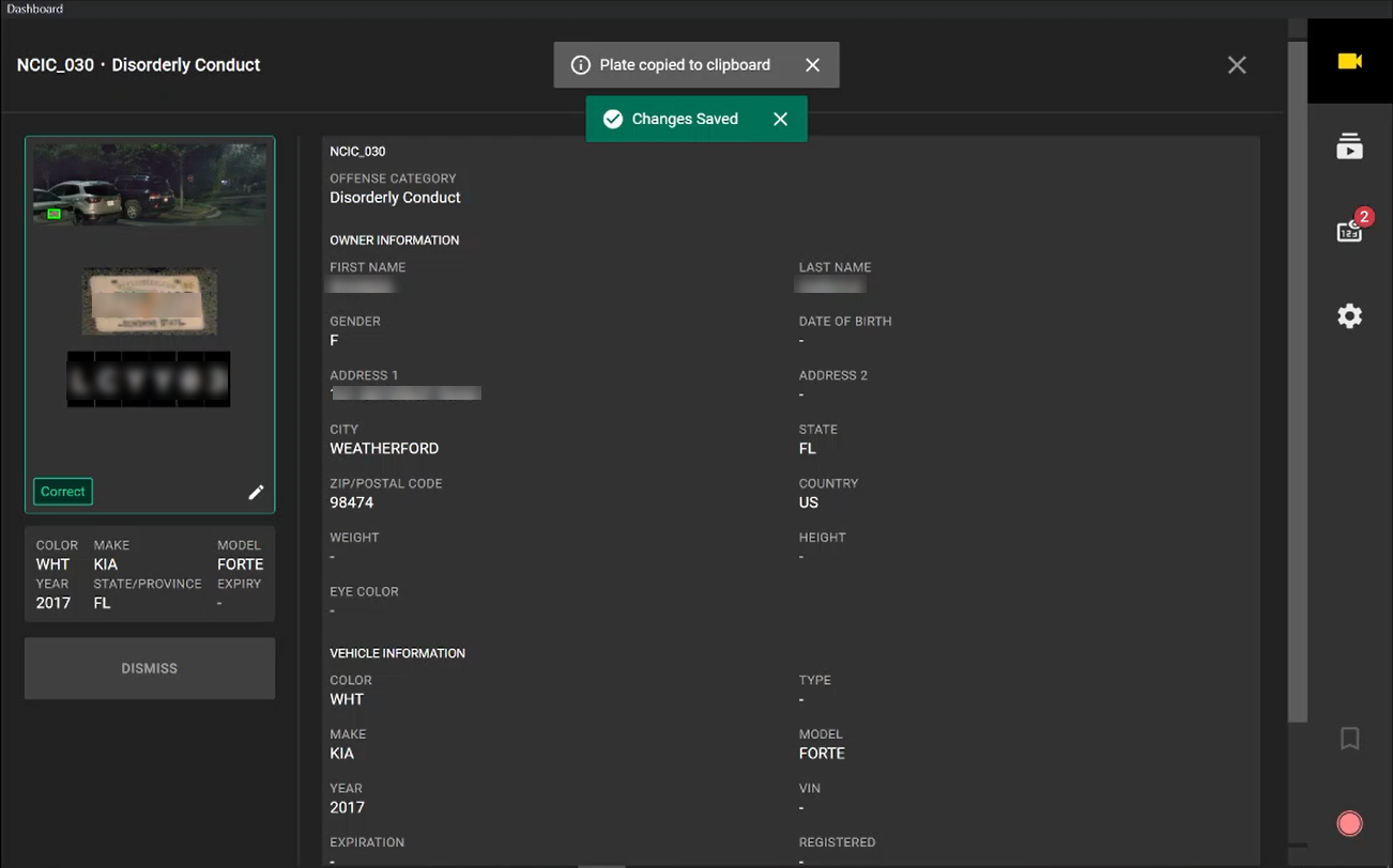 Dashboard hit reviews - ALPR