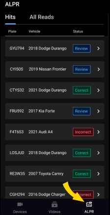 Dashboard ALPR tab - Fleet on Android
