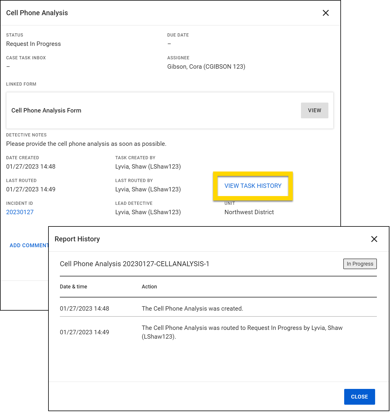 View Case Task History - Axon Standards