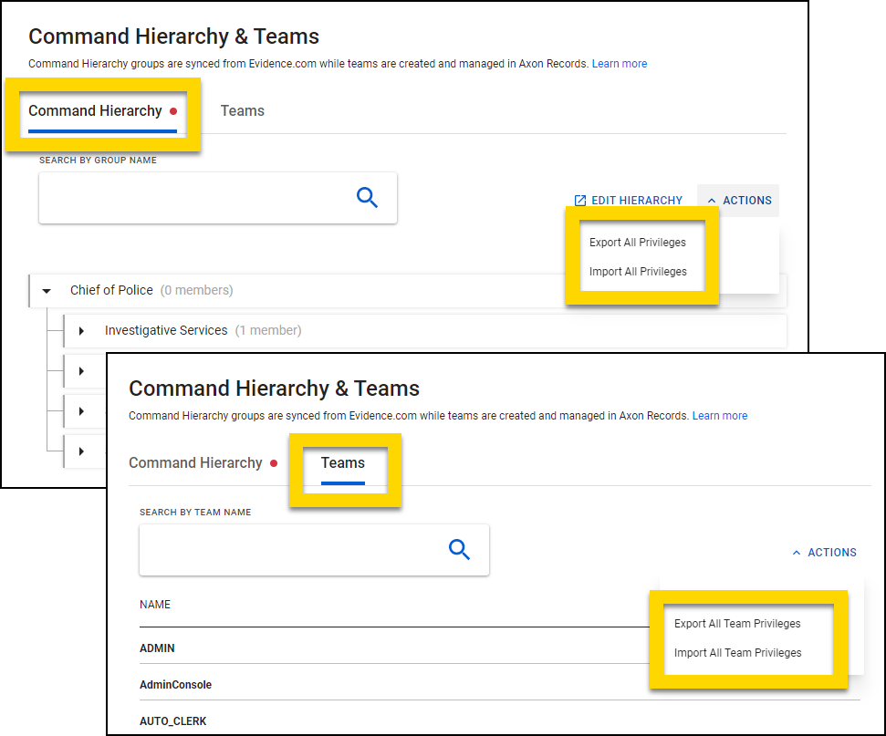Export and Import Privileges - Axon Standards
