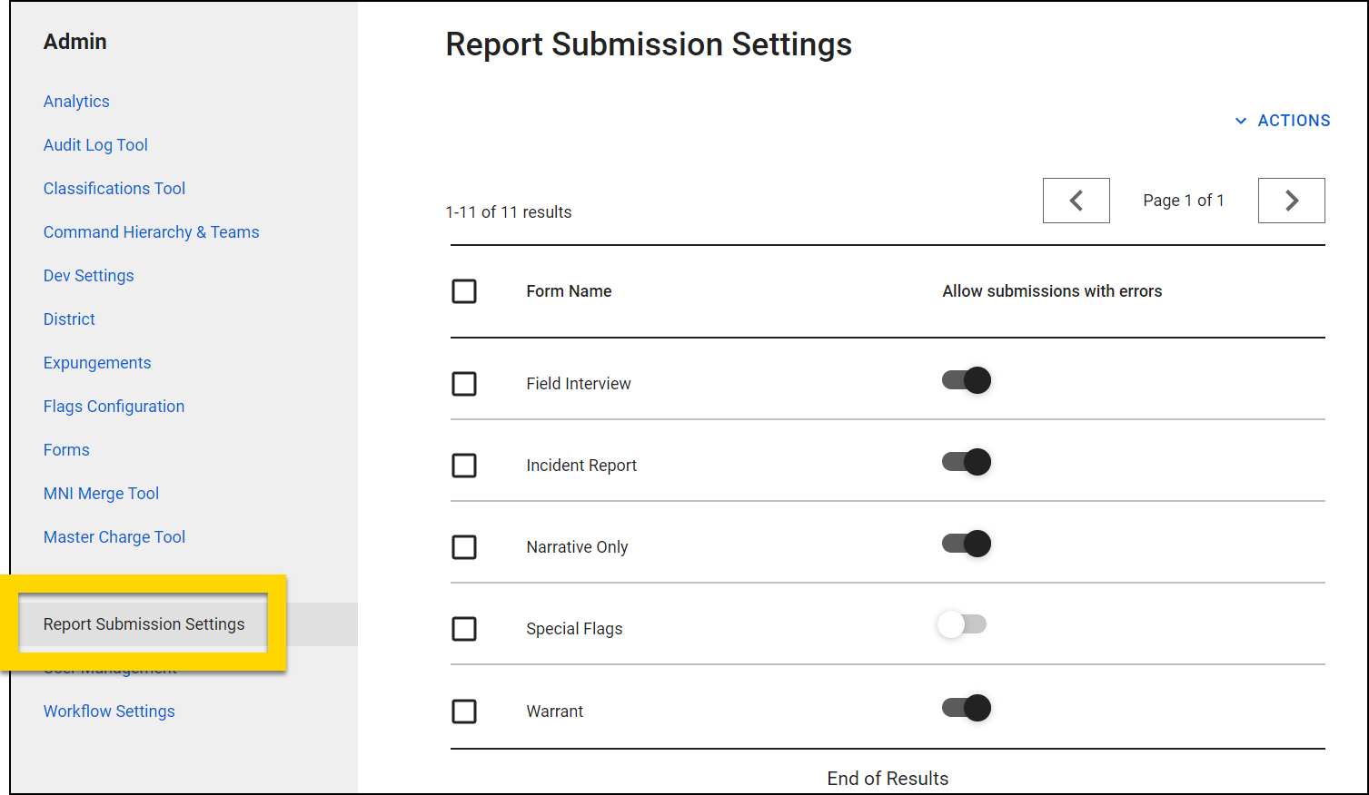 Report Submission Settings - Axon Standards