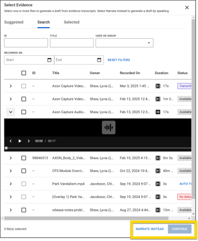Generate a narrative draft with Draft One in Axon Evidence