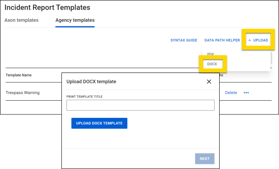 Manage DOCX Print Templates - Axon Standards