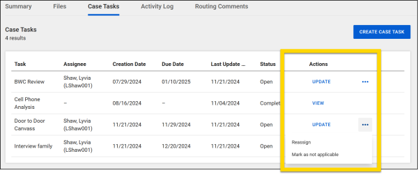 Create Case Tasks - Axon Standards