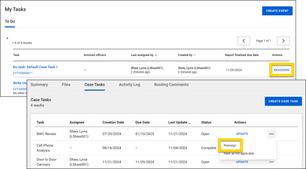 Reassign Case Tasks - Axon Standards