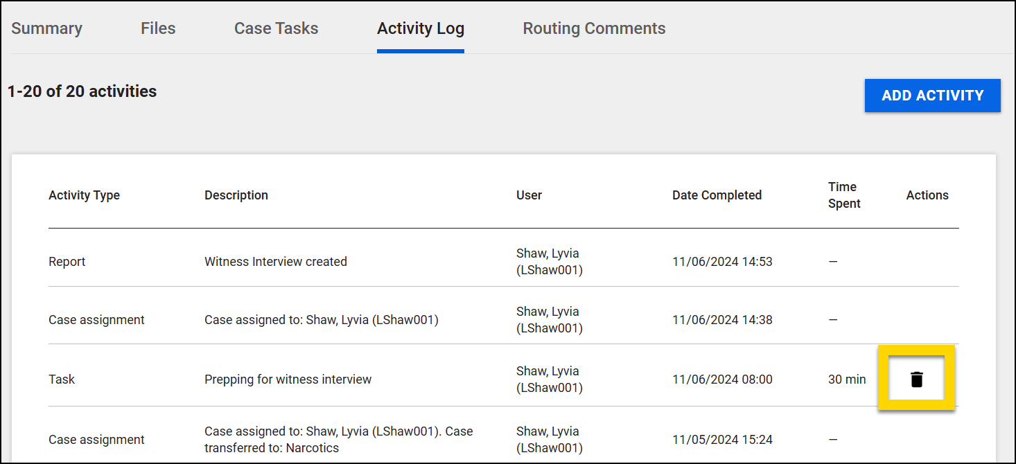 Manage the Activity Log - Axon Standards