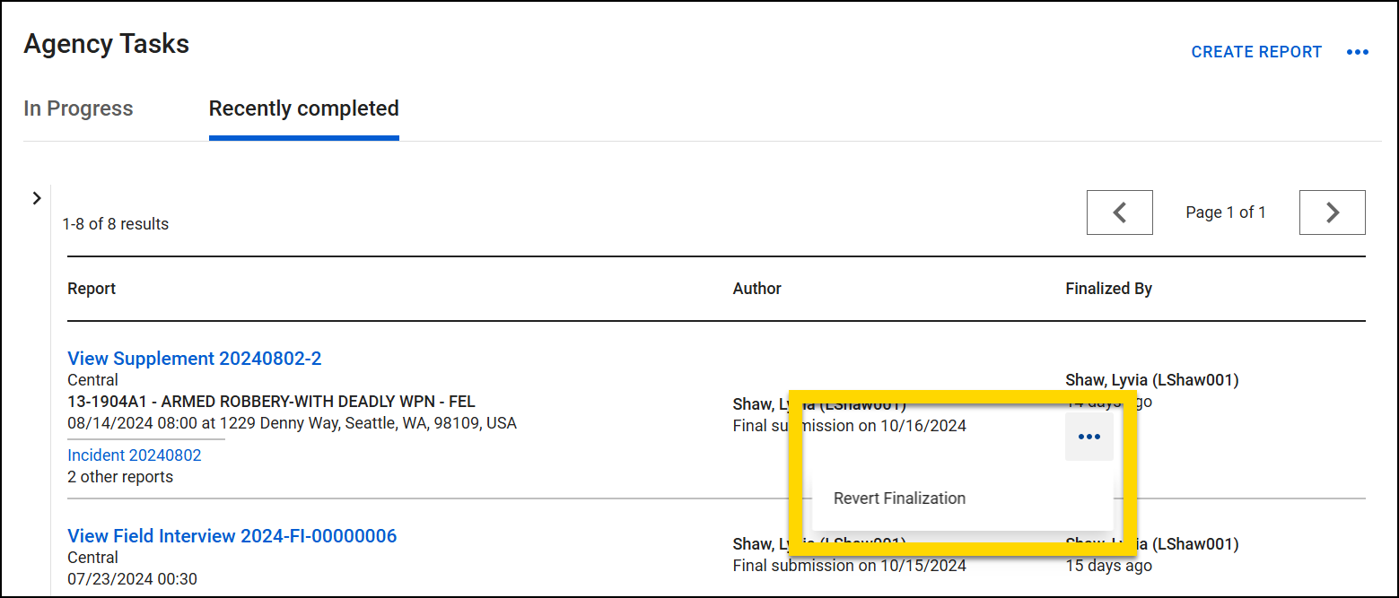 Revert Finalized Reports - Axon Standards