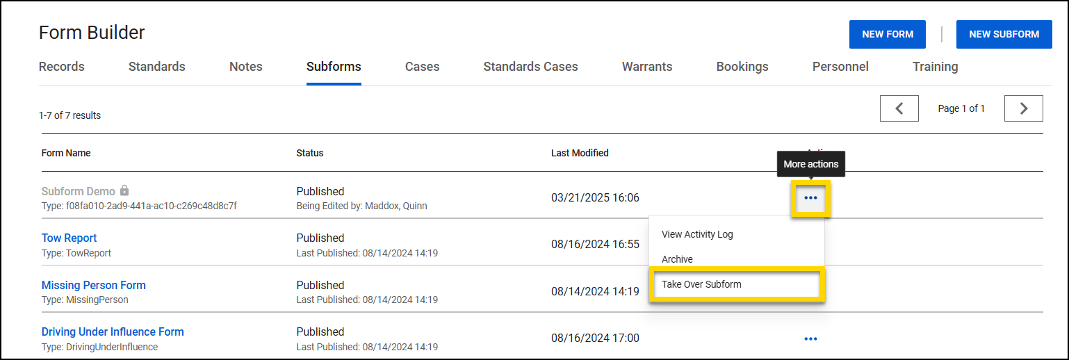 Edit a Subform - Axon Standards