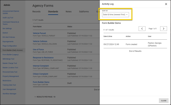 View Activity Logs - Axon Standards