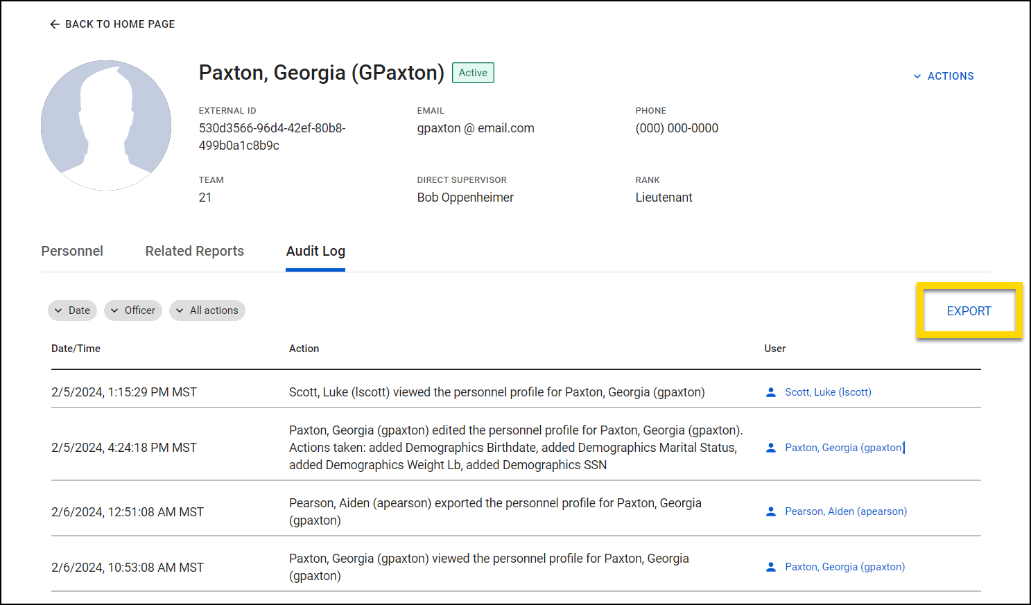 View the Personnel Audit Log - Axon Standards