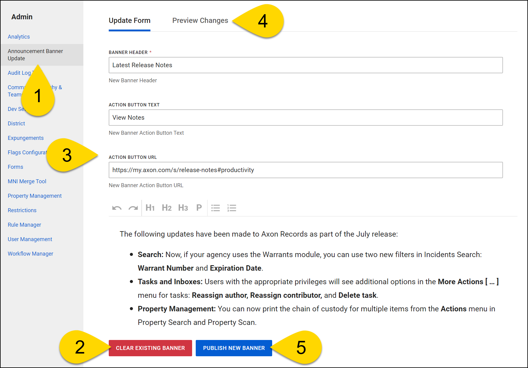 Announcements Banner Update - Axon Standards
