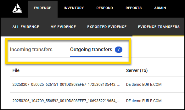 Manage Evidence Transfers - Evidence Local