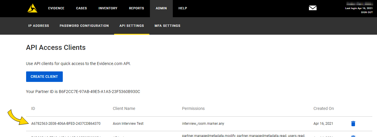 Create partner Axon Evidence API - IVv1