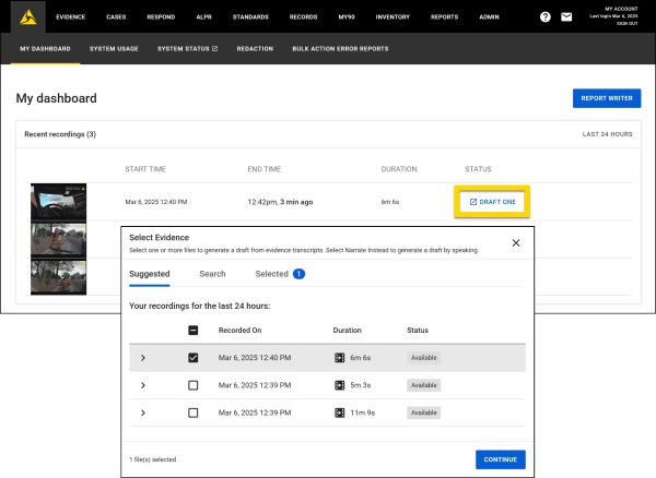 Generate a narrative draft with Draft One in Axon Evidence