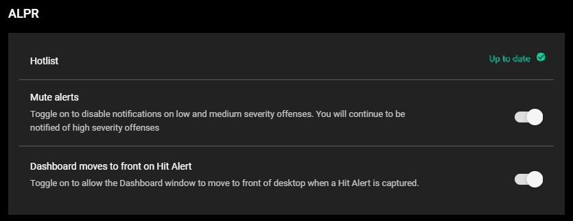 Dashboard settings - ALPR