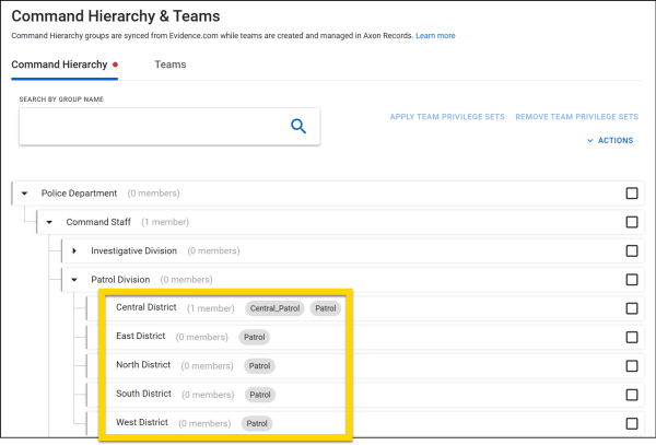 Manage Command Hierarchy Groups with Privilege Sets - Axon Records