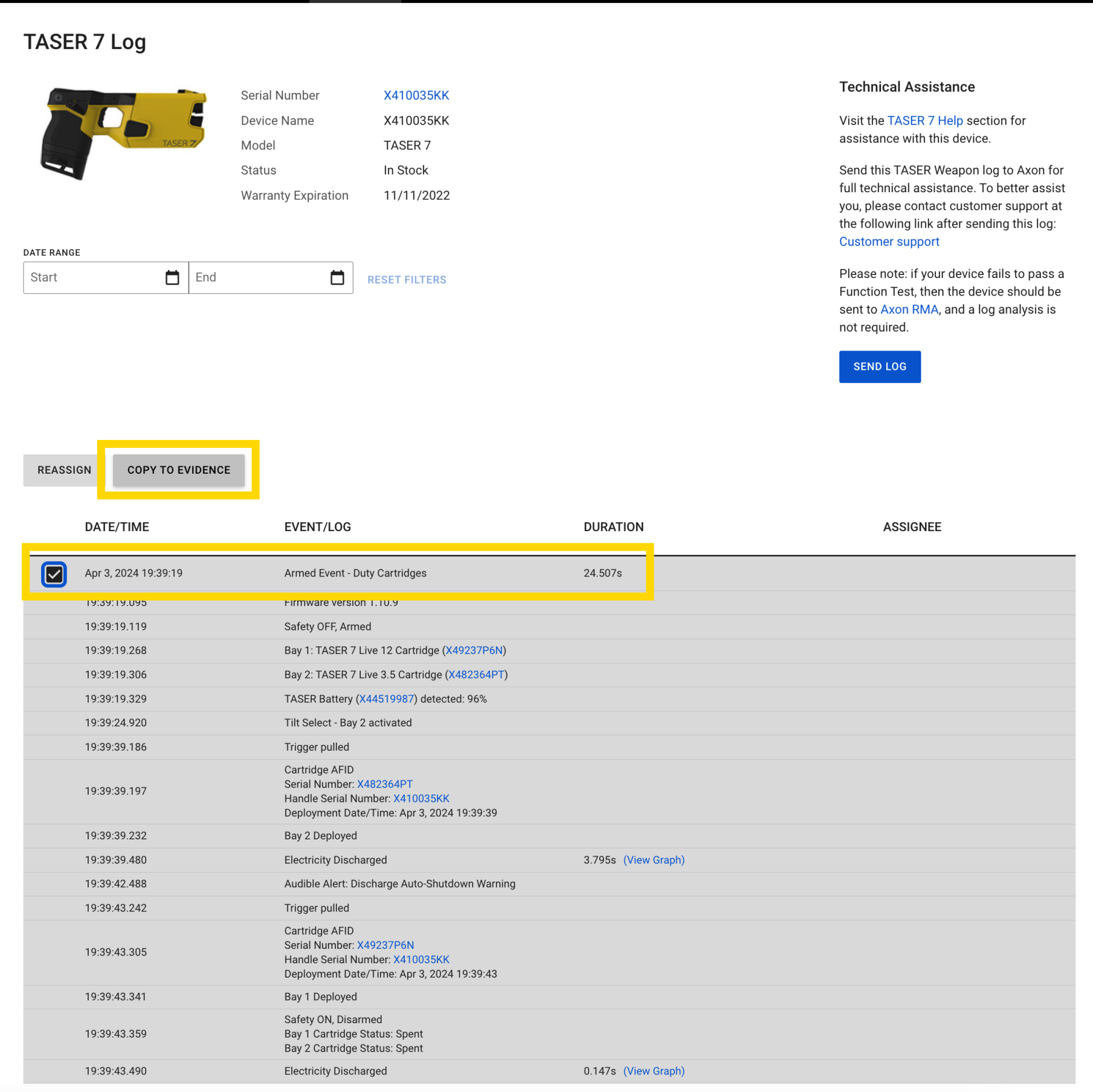 TASER Device Log to Evidence Conversion