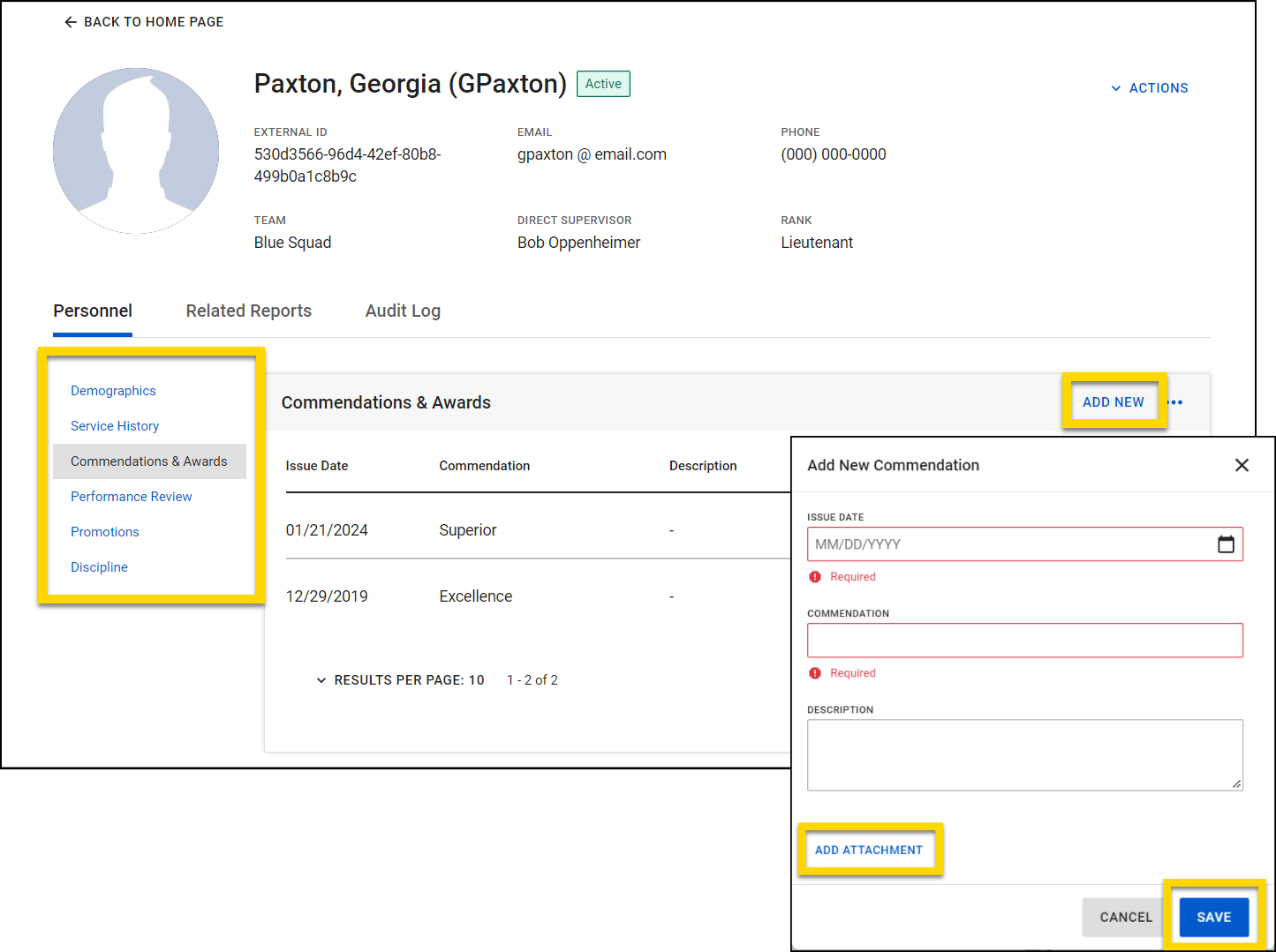 Manage Personnel Information - Axon Records